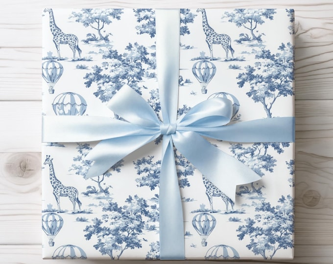 Safari Toile Wrapping Paper, Safari Baby Shower Decoration, Black Toile ...