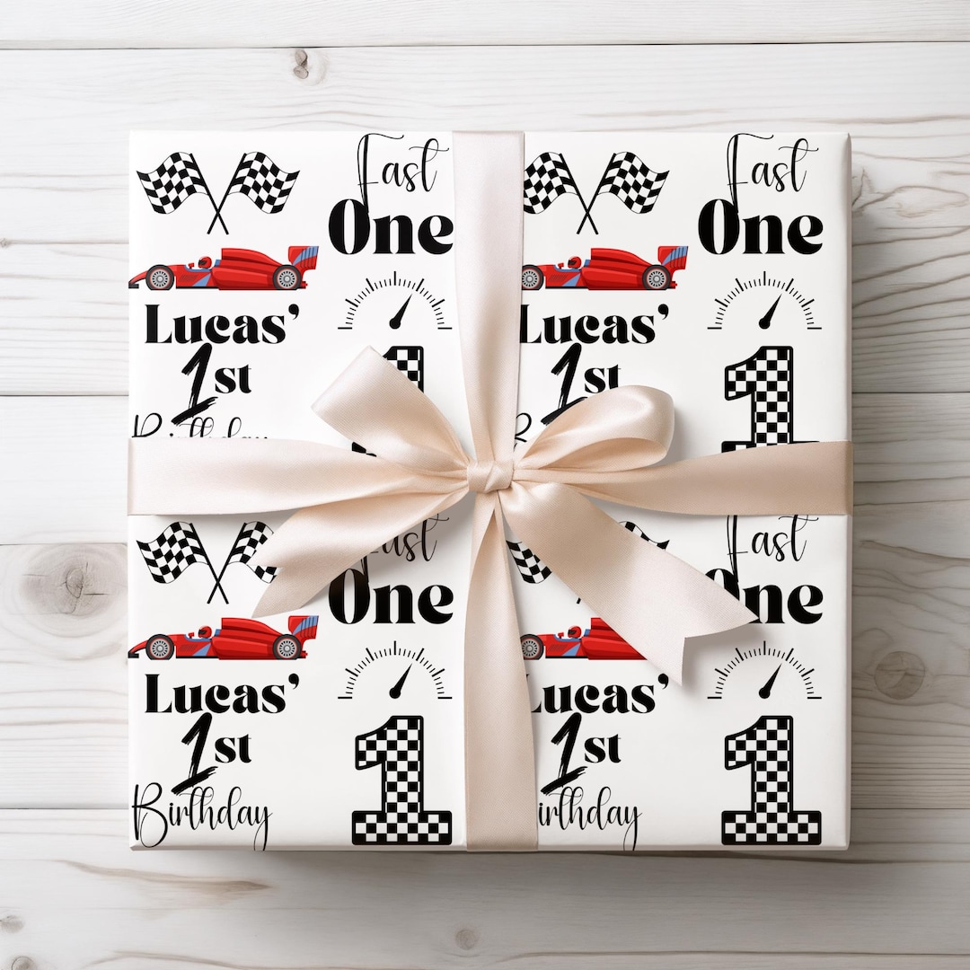 Fast One Birthday Wrapping Paper, Race Car Birthday Gift Wrap ...