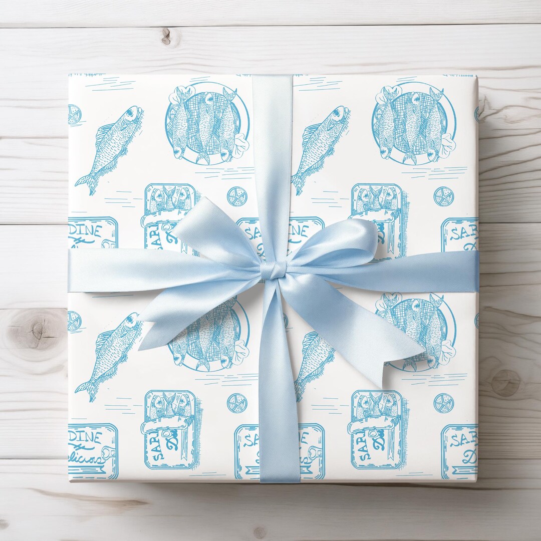 Sardine Print Wrapping Paper, Tinned Fish Gift Wrap, Sardine Tin Gift ...