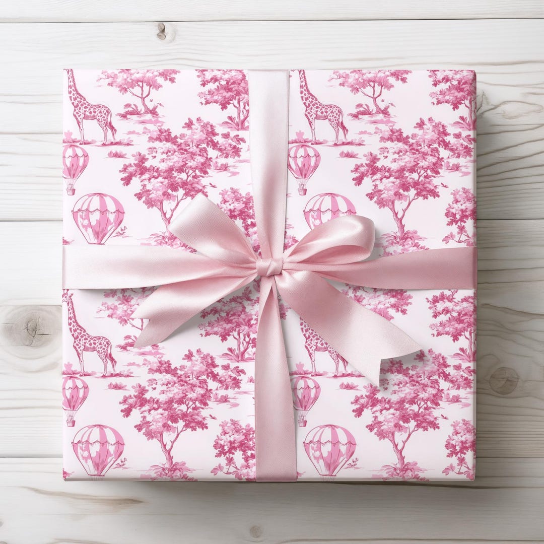 Pink Safari Toile Wrapping Paper, Pink Chinoiserie Wrapping Paper ...