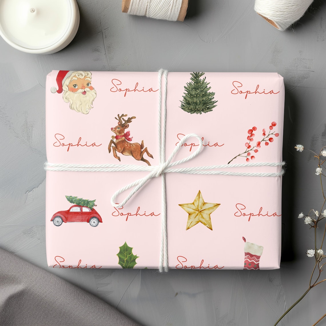 Vintage Christmas Wrapping Paper Custom, Personalized Christmas Gift ...