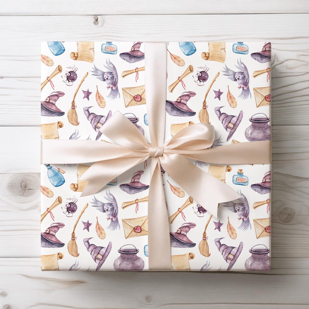 Wizard Wrapping Paper, Magic School Gift Wrap, Wizard Birthday Wrapping ...