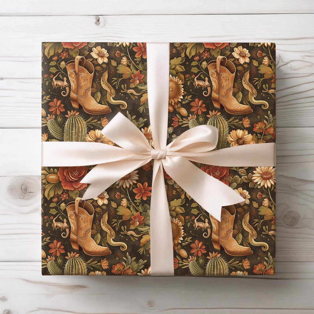 Floral Rustic Western Wrapping Paper, Cowboy Gift Wrap, Country Floral ...