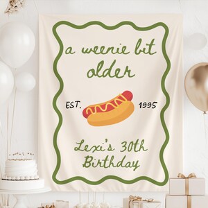 A Weenie Bit Older Birthday Banner, ANY AGE Hot Dog Birthday ...