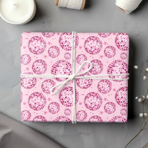 Pink Disco Ball Wrapping Paper, Disco Ball Print Gift Wrap, Pink Disco ...