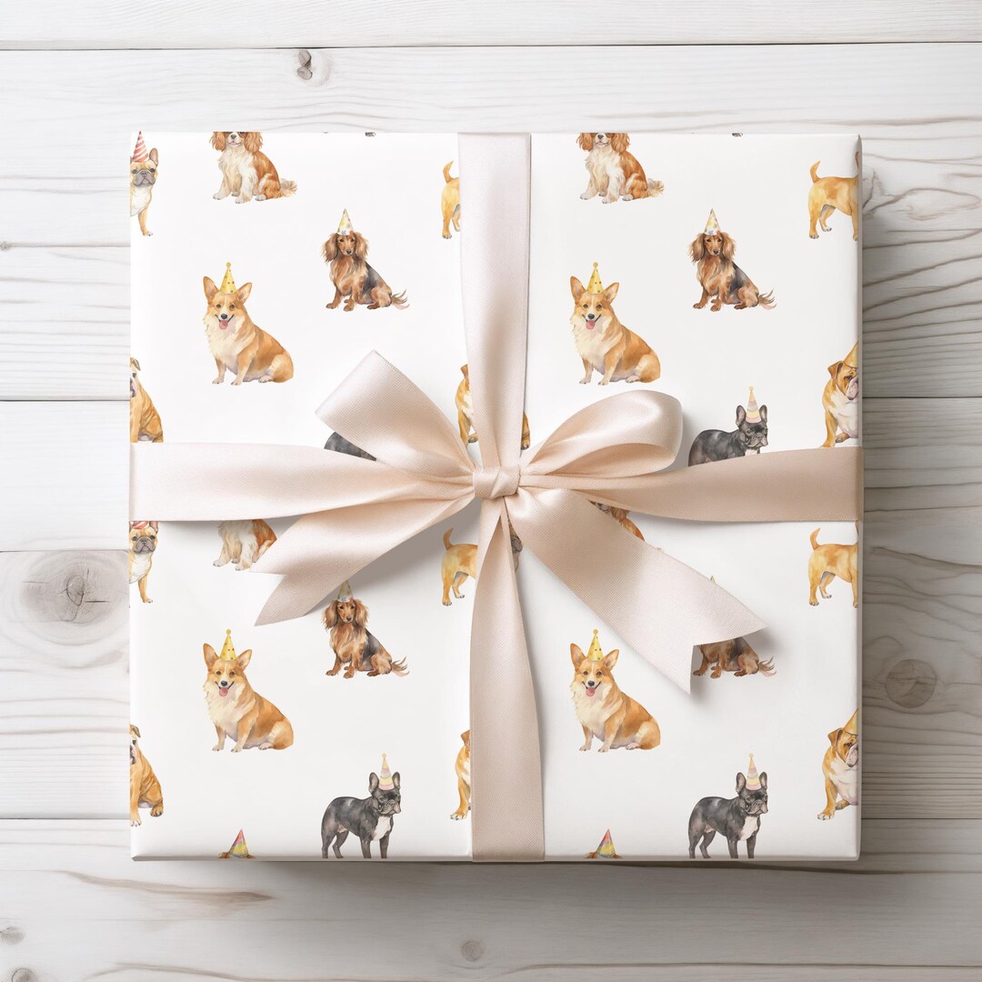 Lets Pawty Gift Wrap, Dog Birthday Party Wrapping Paper, Dog Birthday ...
