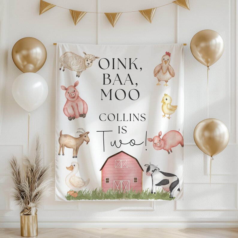 Oink Baa Moo I Am Two Banner, Farm 2nd Birthday Decorations, Oink Baa ...
