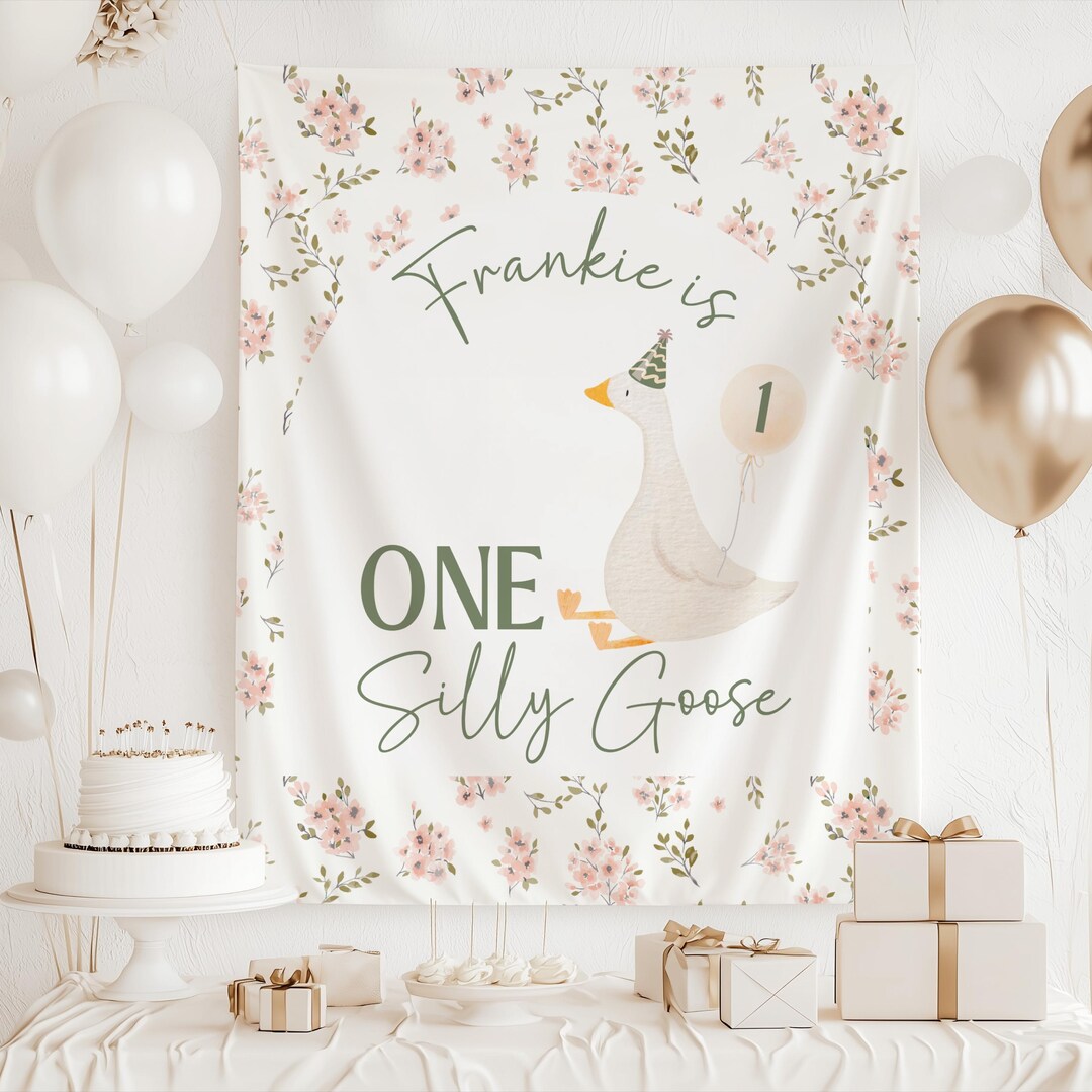 One Silly Goose Birthday Backdrop, One Silly Goose Custom Floral Sign ...