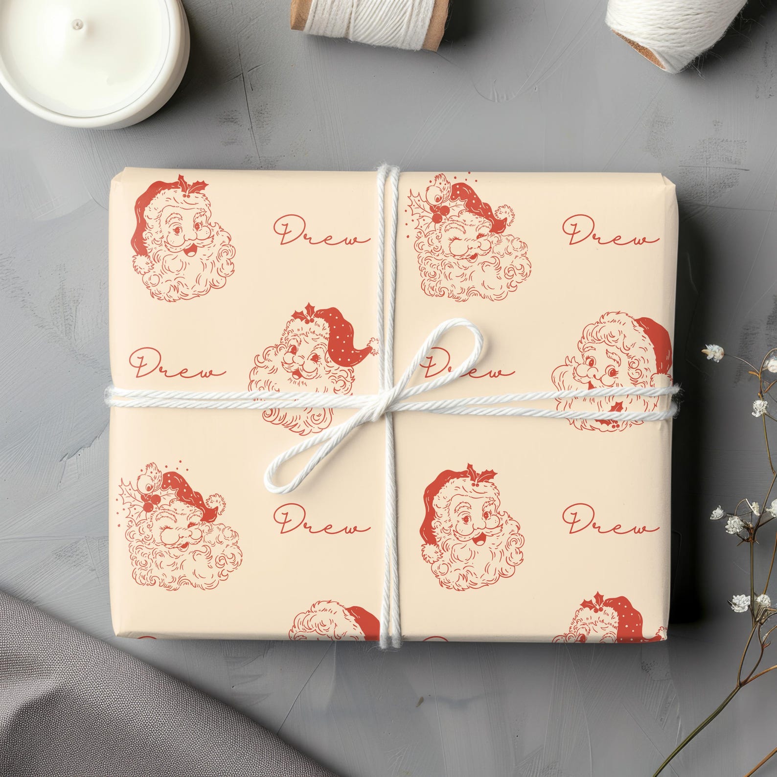 Vintage Christmas Wrapping Paper Personalized, Santa Wrapping Paper ...