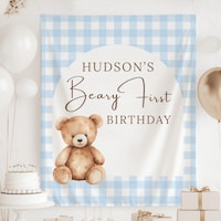 Beary First Birthday Decal - Beary 1st Theme Birthday Party Backdrop ...