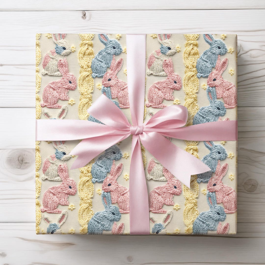 Easter Bunny Wrapping Paper, Knitted Bunny Gift Wrap, Spring Wrapping ...