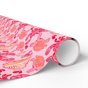 Coastal Wrapping Paper, Pink Lobster Gift Wrap, Pink Nautical Wrapping ...