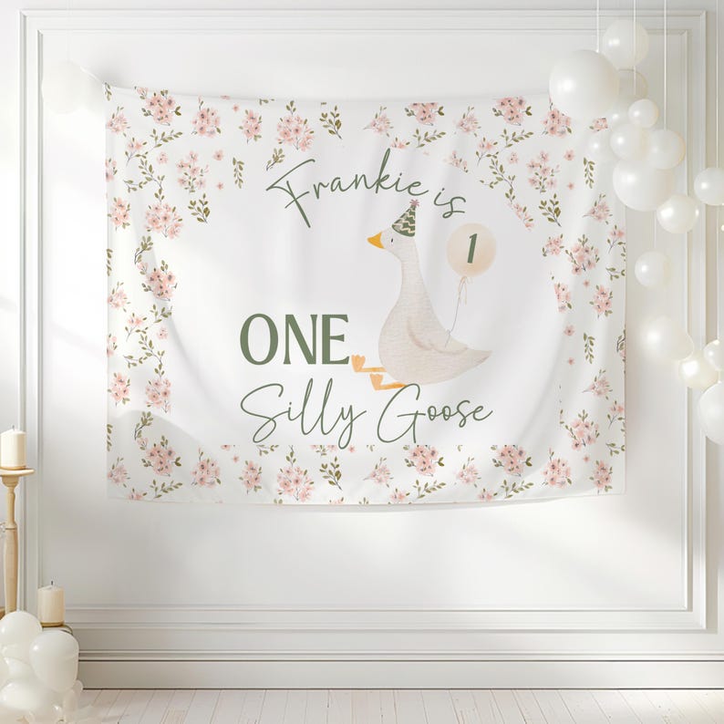 One Silly Goose Birthday Backdrop, One Silly Goose Custom Floral Sign ...