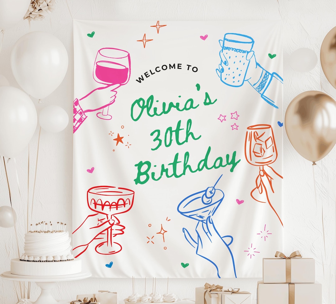 30th Birthday Banner, ANY AGE Doodle Birthday Banner, Milestone ...