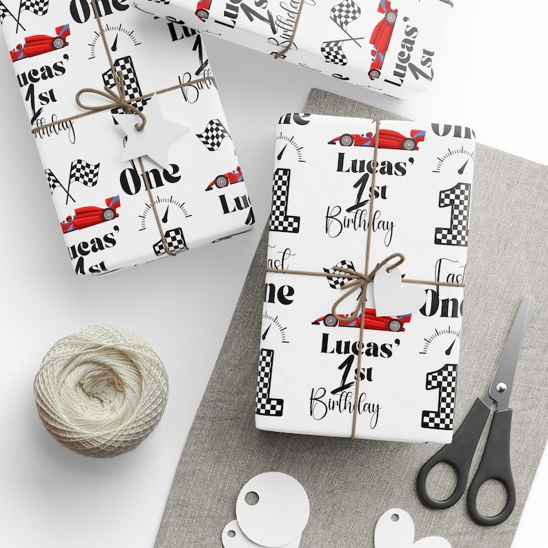 Fast One Birthday Wrapping Paper, Race Car Birthday Gift Wrap ...