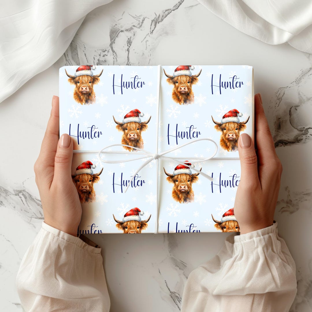 Highland Cow Christmas Wrapping Paper, Personalized Highland Cow Wrap ...