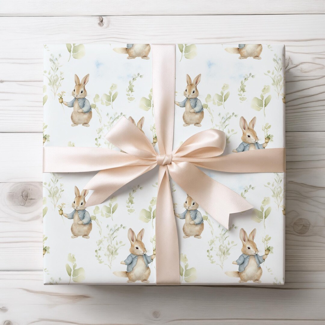 Vintage Bunny Wrapping Paper, Classic Rabbit Gift Wrap, Baby Shower ...