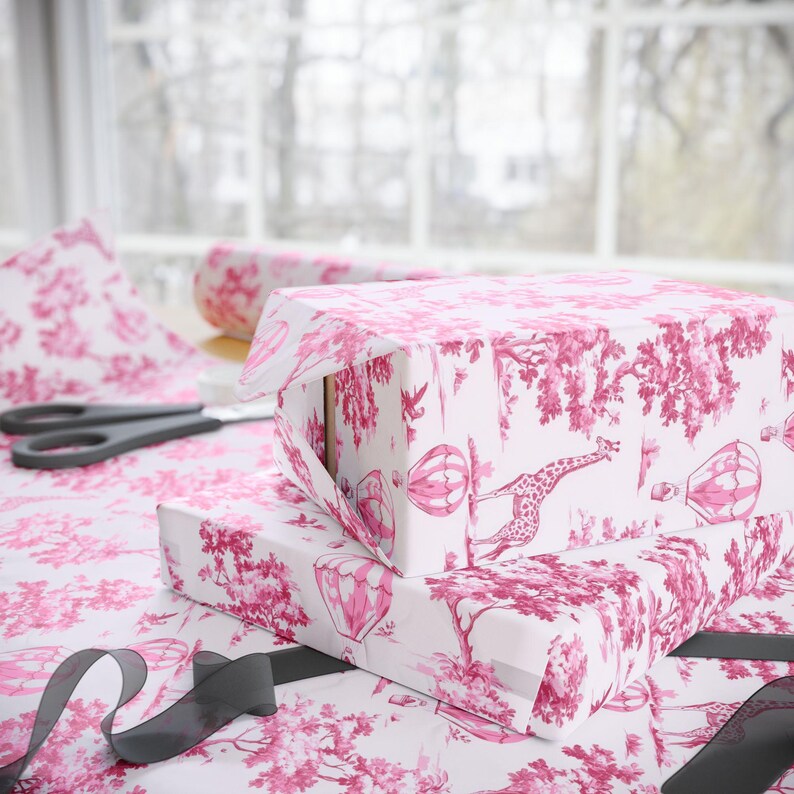 Pink Safari Toile Wrapping Paper, Pink Chinoiserie Wrapping Paper ...