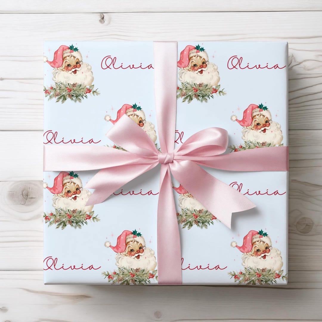 Blue Santa Christmas Wrapping Paper, Personalized Christmas Wrapping ...