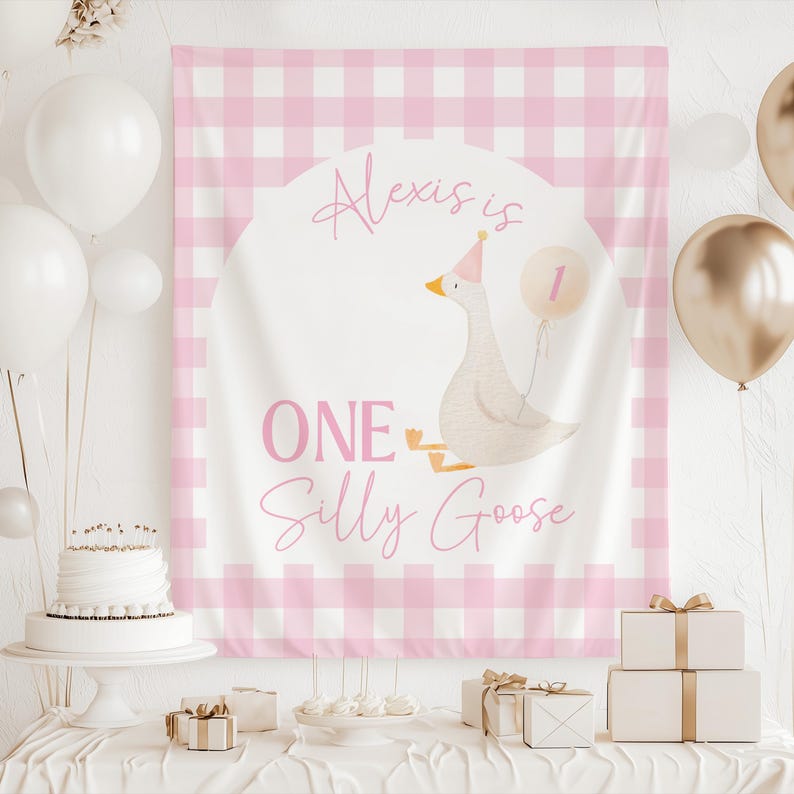 One Silly Goose Birthday Backdrop, One Silly Goose Custom Floral Sign ...