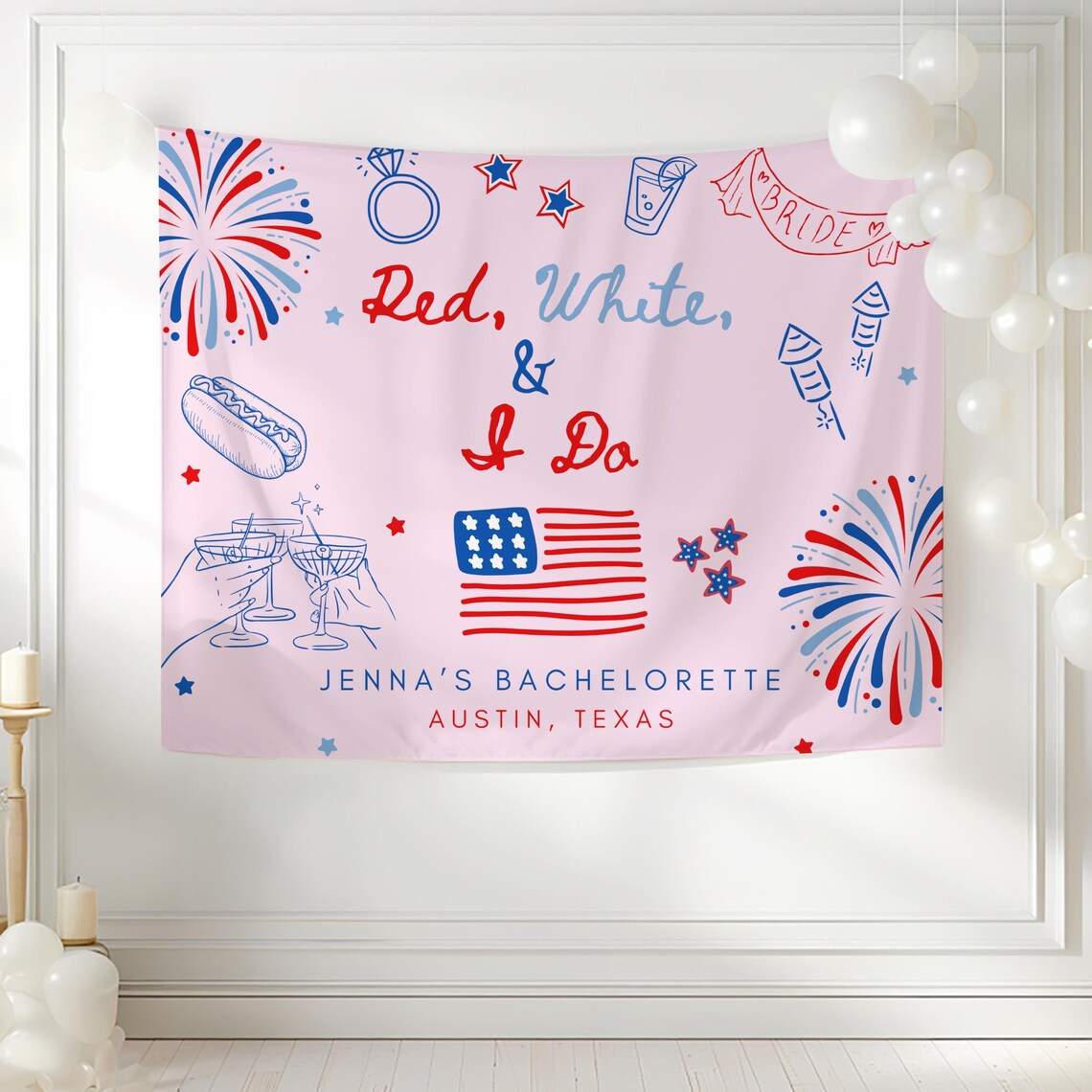 Red White and I Do Bachelorette Backdrop, Fourth of July Bachelorette ...