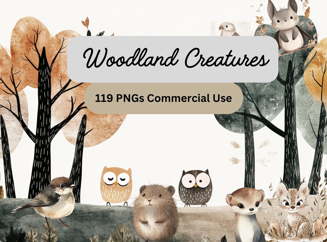 Woodland Animals Clipart Bundle, Cute Forest Animals PNG, Watercolor ...