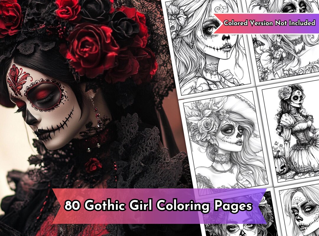 80 Gothic Girl Coloring Spooky Halloween Printable Goth Woman Creepy ...