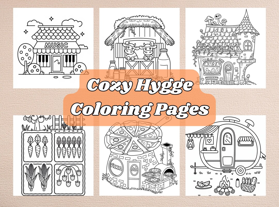 Cozy Hygge Coloring Page, Cozy and Cute Designs - 6 Printable Pages ...