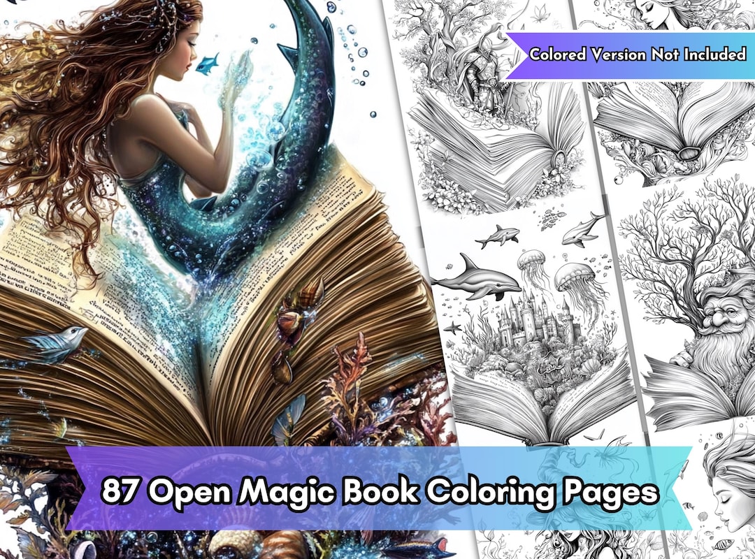 87 Open Magic Book Coloring Pages, Magical Enchanted Fairytale Books ...