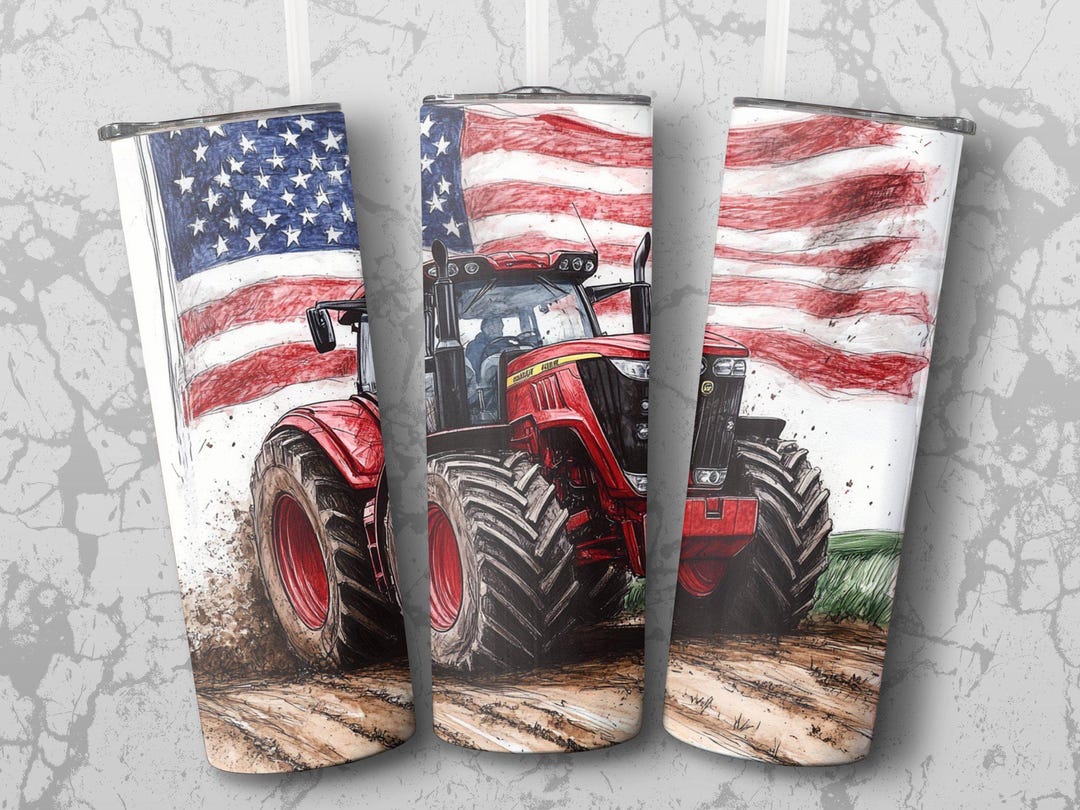 Patriotic Tractor Tumbler Wrap PNG, American Flag, 20 Oz Skinny Tumbler ...