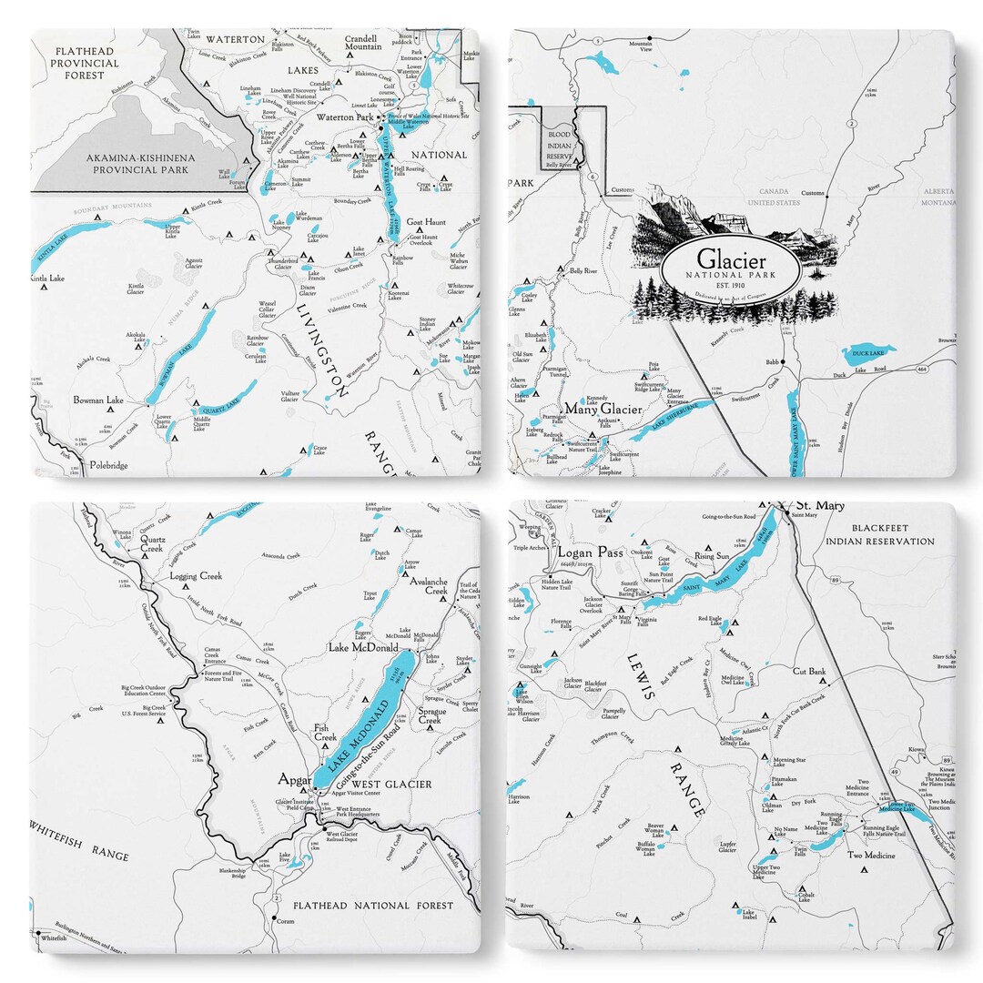 Glacier National Park Line Map Coasters - Etsy