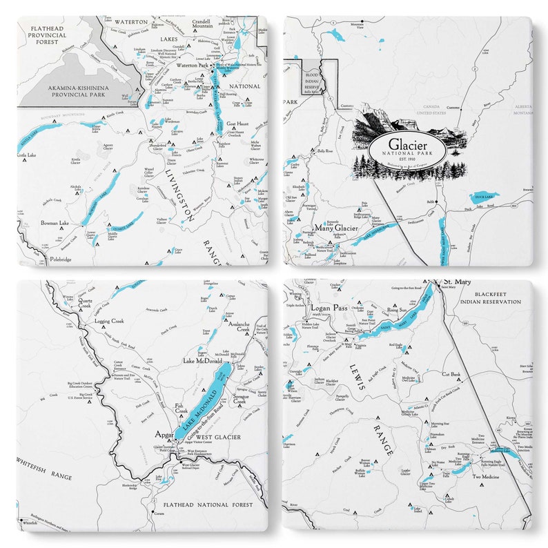 Glacier National Park Line Map Coasters - Etsy