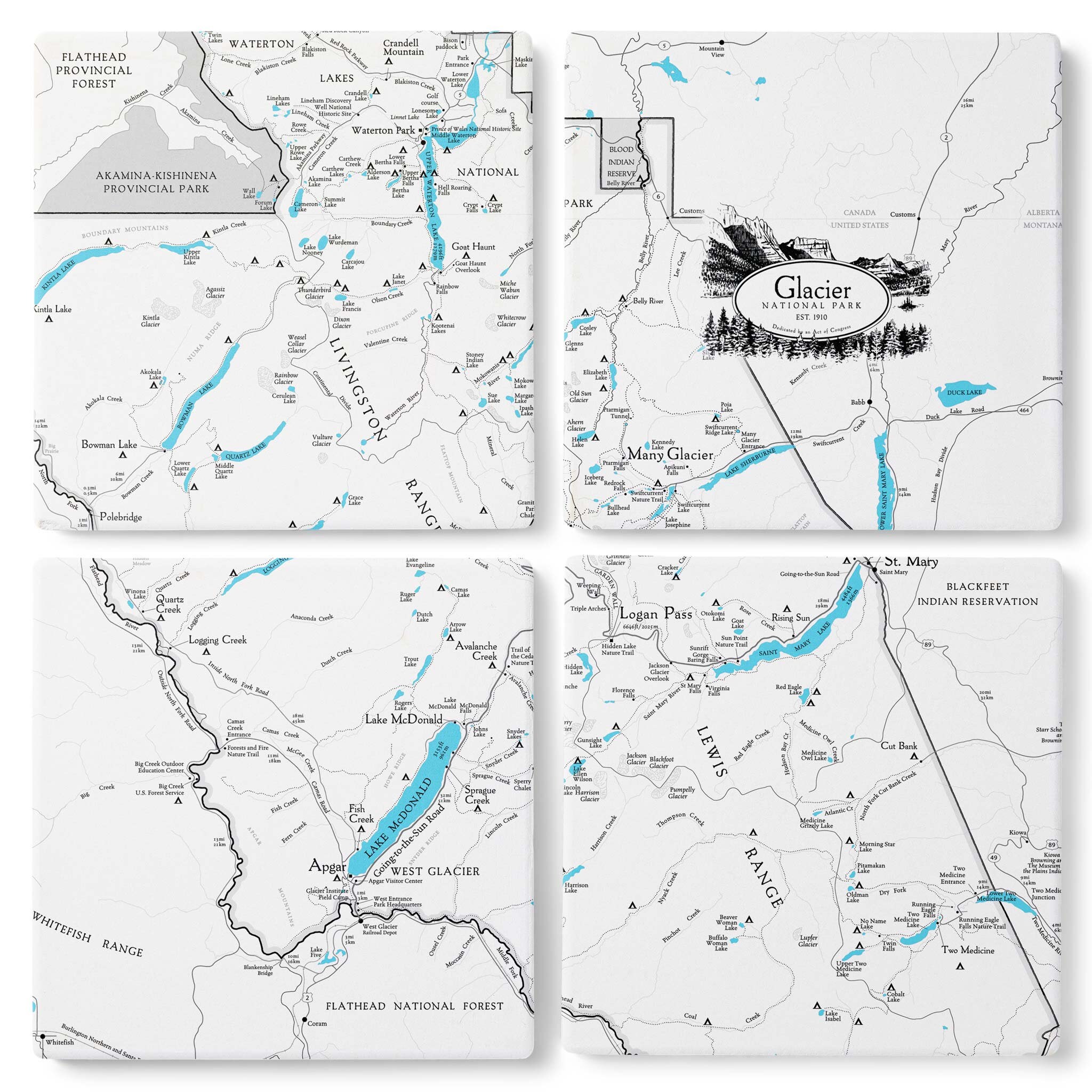 Glacier National Park Line Map Coasters - Etsy