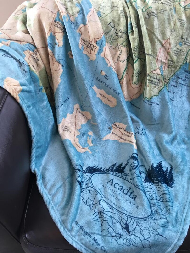 Acadia National Park Map Plush Blanket - Etsy