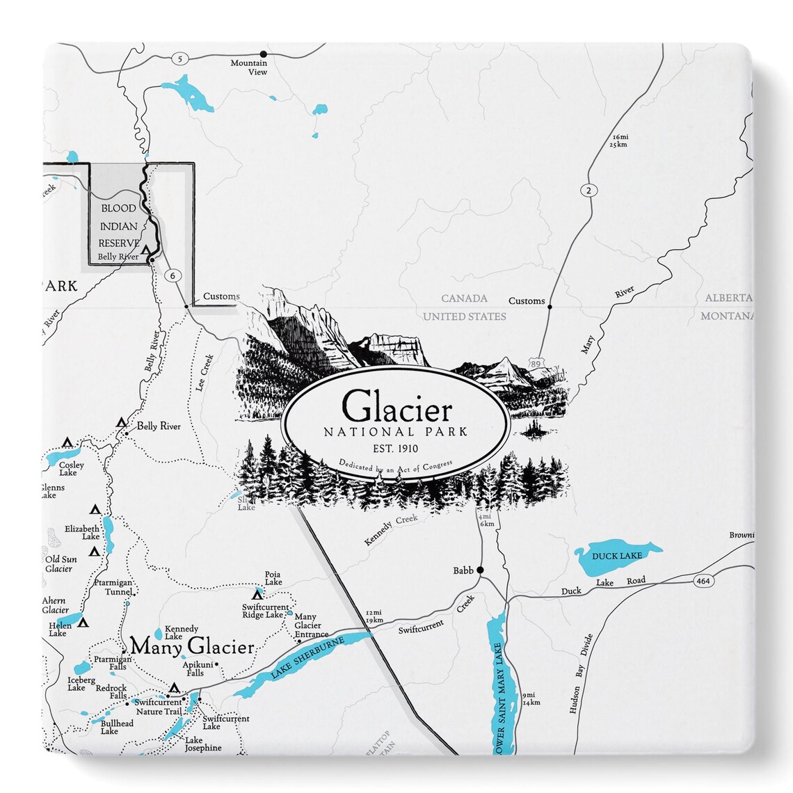 Glacier National Park Line Map Coasters - Etsy