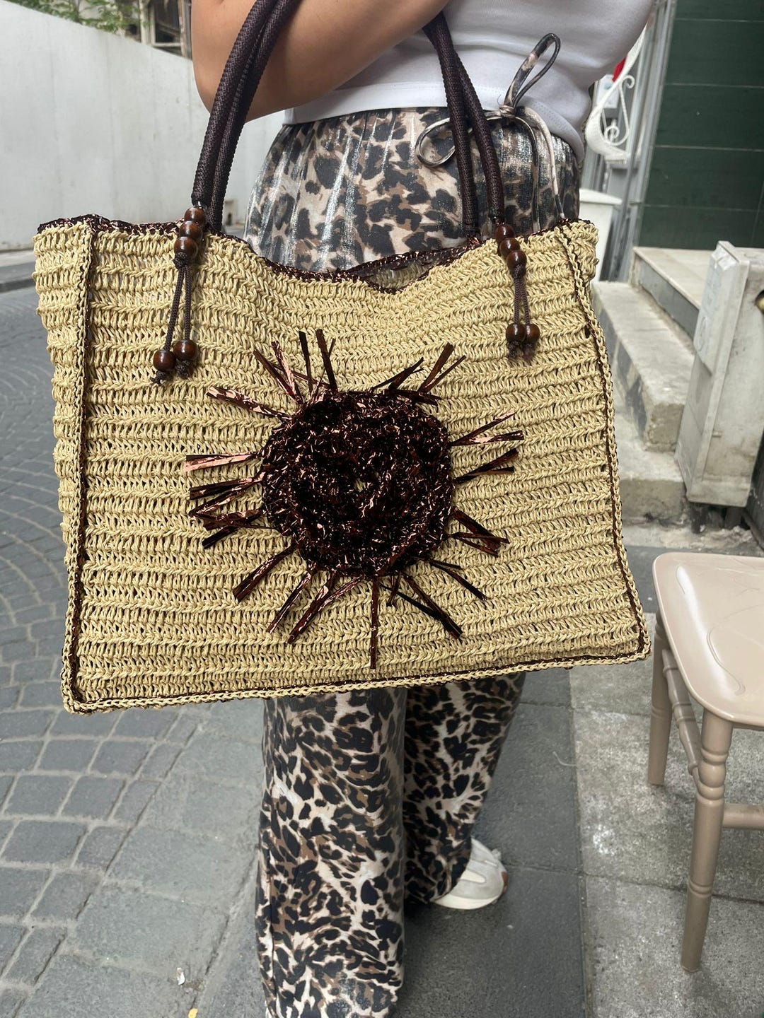 Handmade Paper Yarn Tote Bag With 3D Flower Accent Lined and Sturdy ...