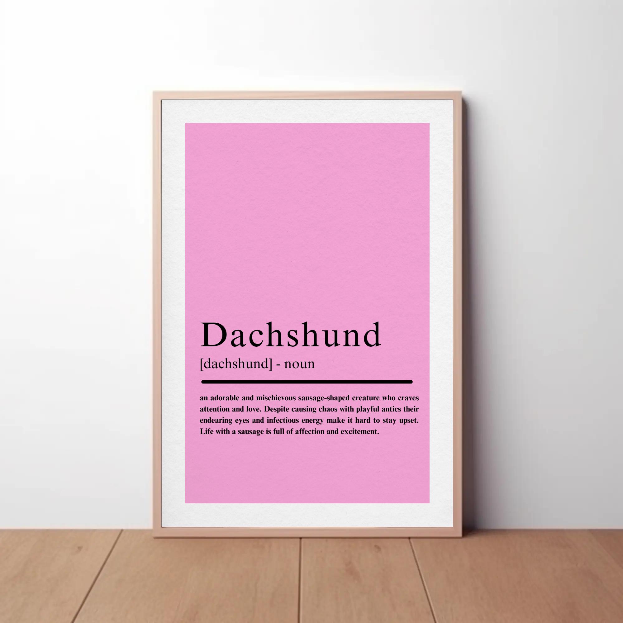 Dachshund Definition Typography Poster Print, Pink, Funny Sausage Dog ...