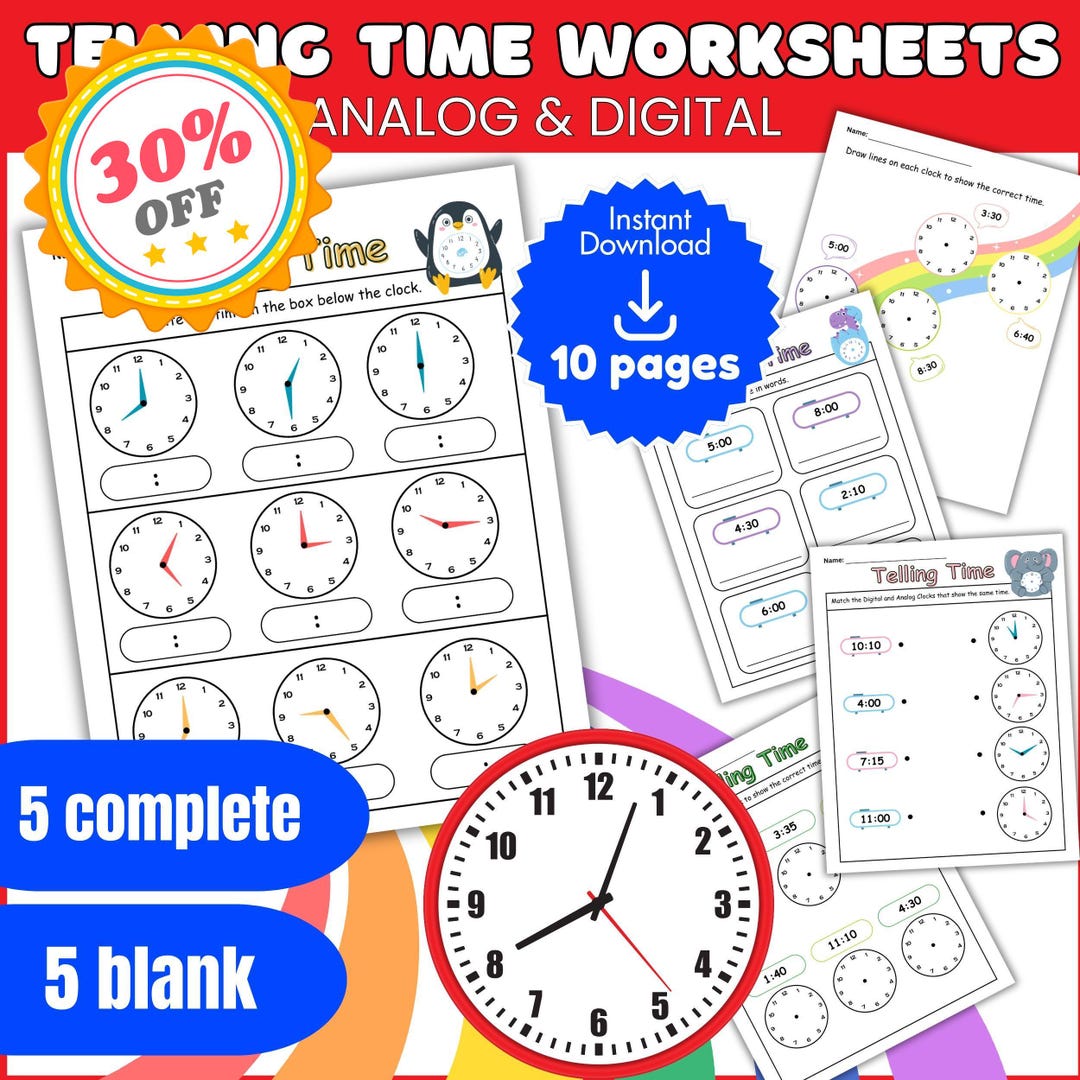 Learning to Tell Time Worksheets - Digital and Analog Clock Activities ...