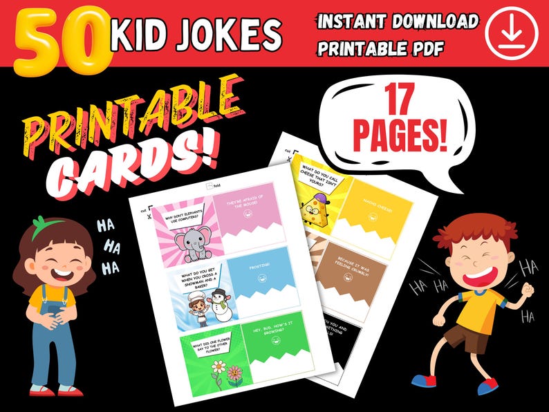 50 Kids Jokes Printable Cards - 17 Pages of Fun Activity Printable for ...