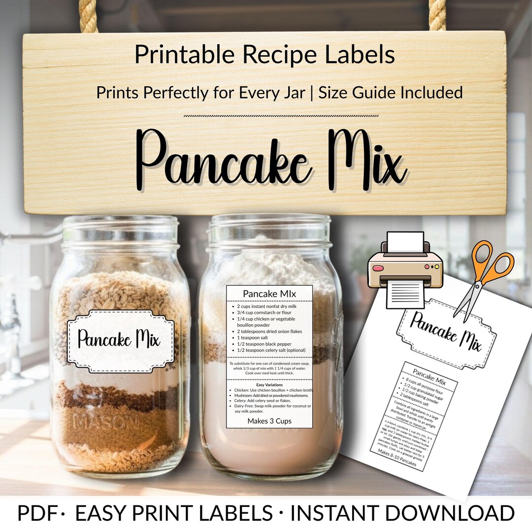 Pancake Pantry Labels & Dry Mix Recipe | Printable for Cooking ...
