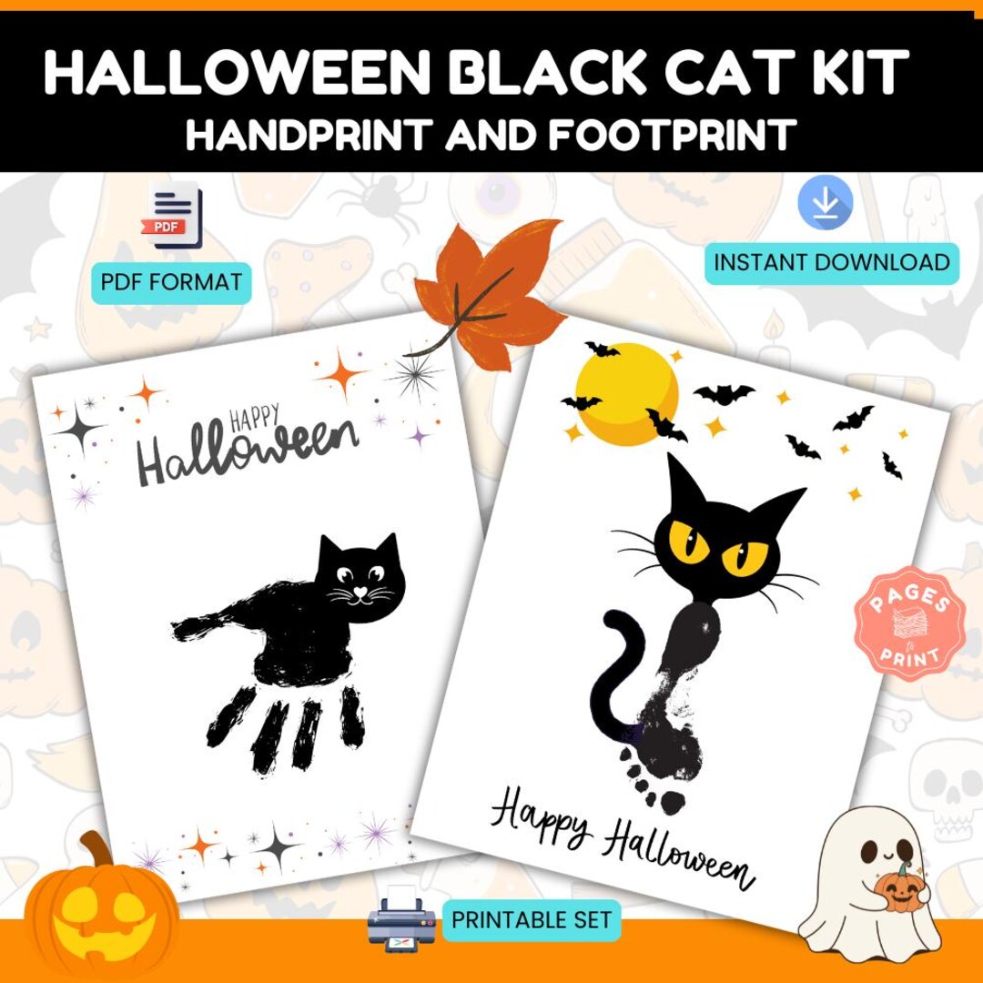 Halloween Black Cat Activity Kit Handprints and Footprints Craft ...