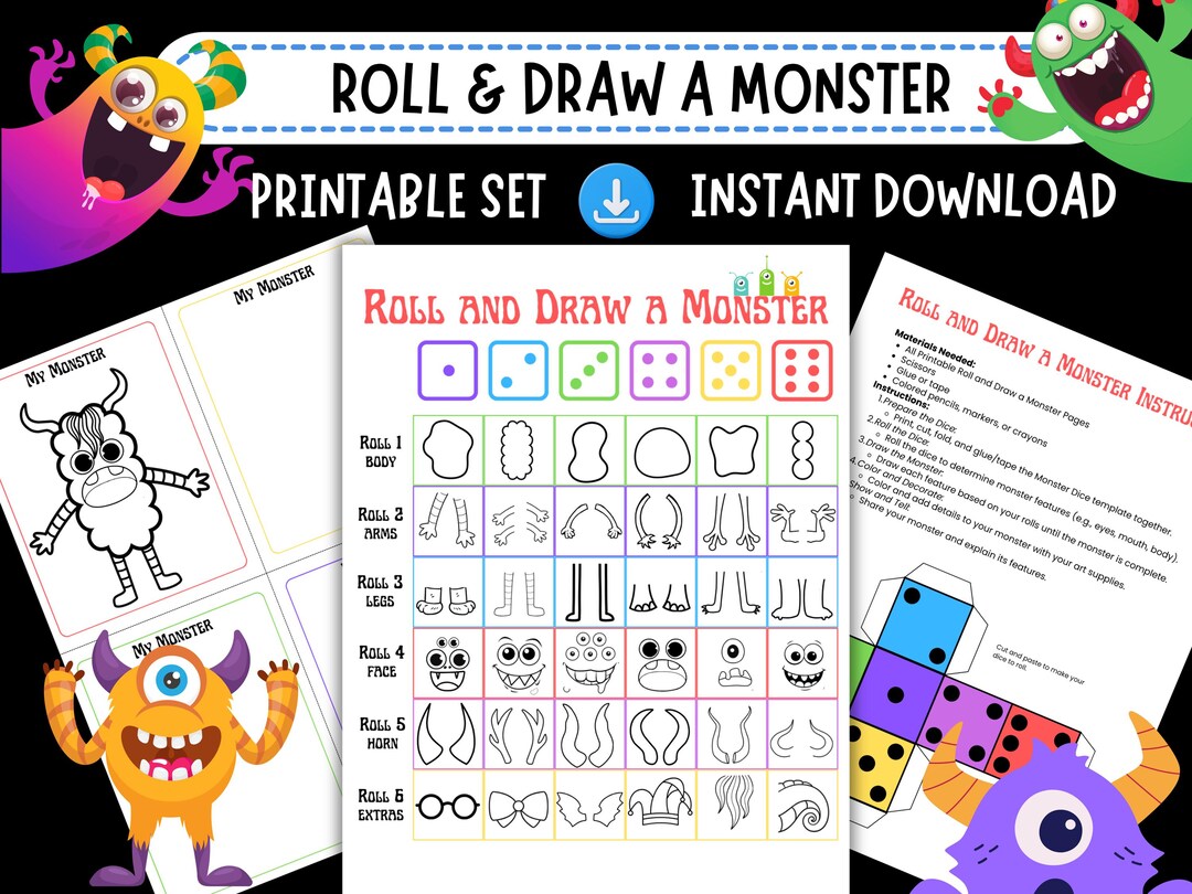 Halloween Monster Drawing Activity - Fun Kit Printable Children Project ...