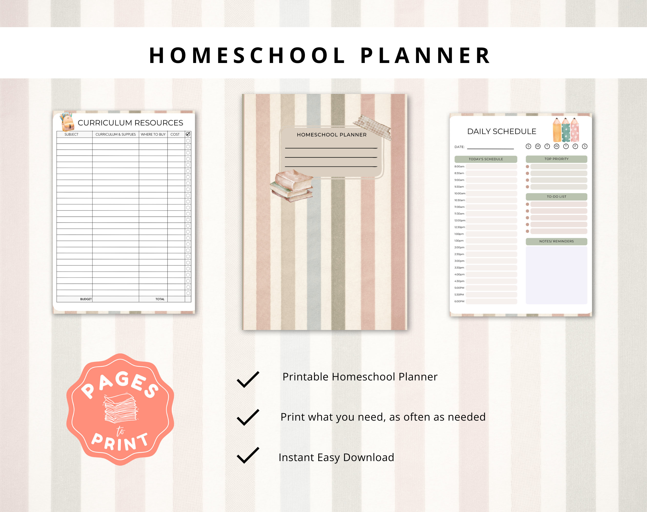 Printable Homeschool Planner: Daily, Weekly, Monthly Schedules for ...