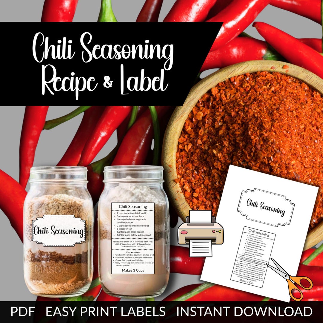 Chili Seasoning Dry Mix Recipe Labels | Printable Pantry Staples ...