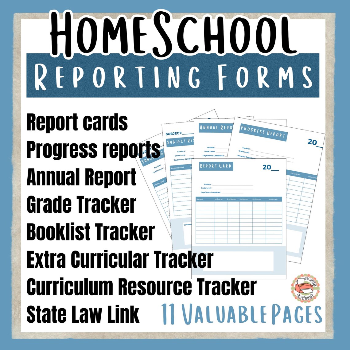 Homeschool Report Card & Progress Forms: Printable Grade Tracker ...
