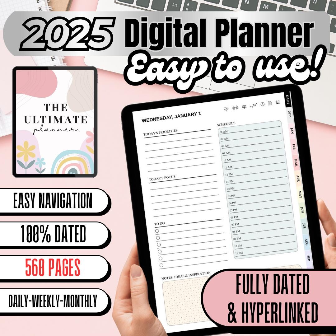 2025 Digital Planner Fully Hyperlinked Digital Calendar Notability ...