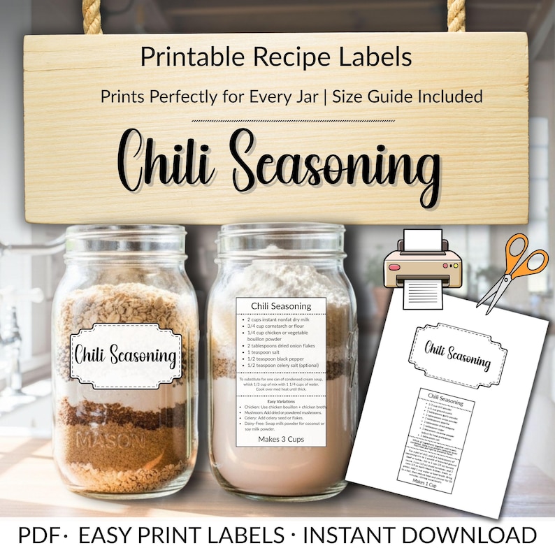 Chili Seasoning Dry Mix Recipe Labels | Printable Pantry Staples ...