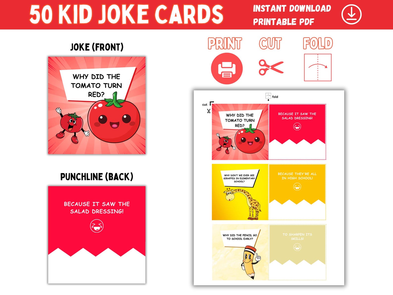50 Kids Jokes Printable Cards - 17 Pages of Fun Activity Printable for ...