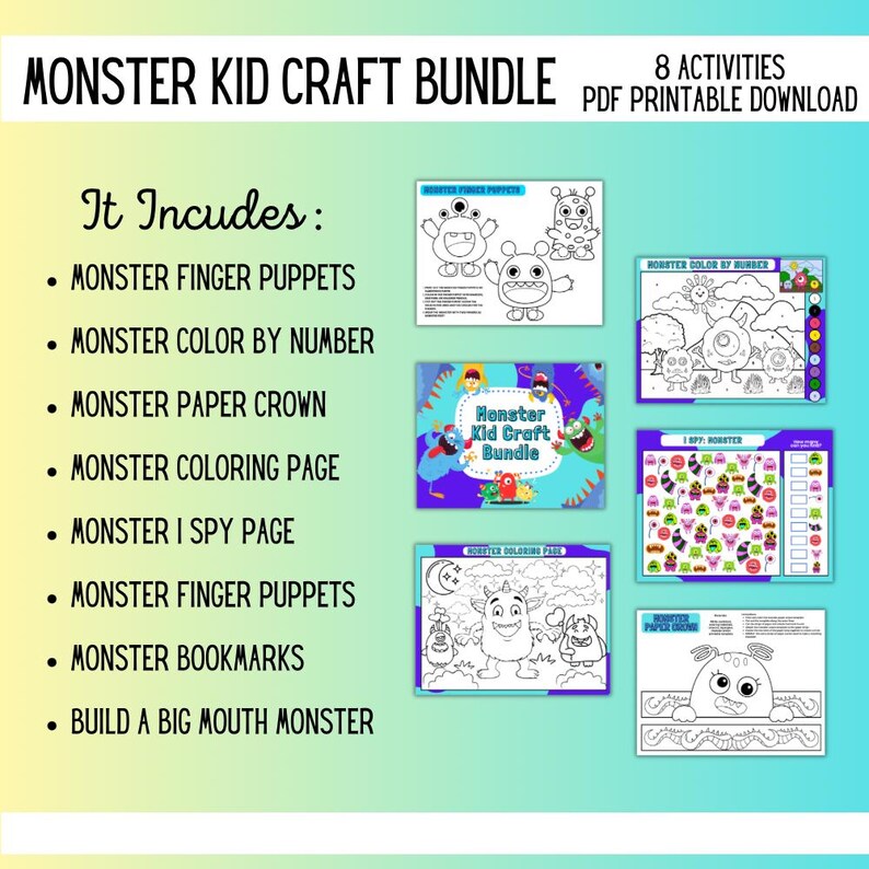 Monster Craft Activity Bundle: Kids Printable Games (PDF Download) - Etsy