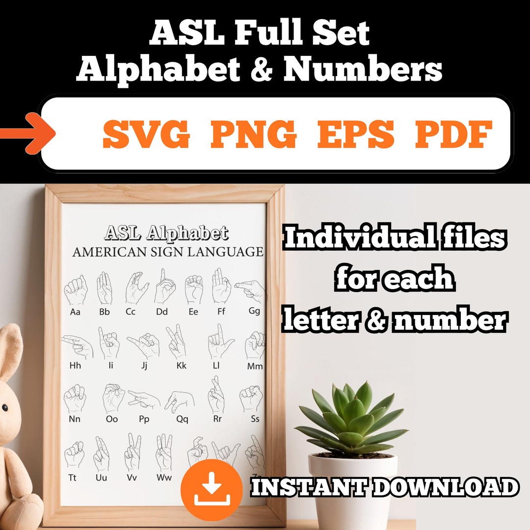 ASL Full Set Alphabet & Numbers SVG PNG | Learning Aids, Classroom ...